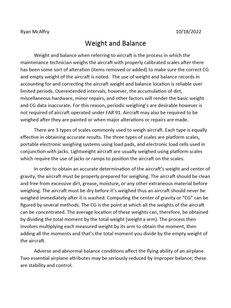 Aircraft Weight and Balance Guide | PDF
