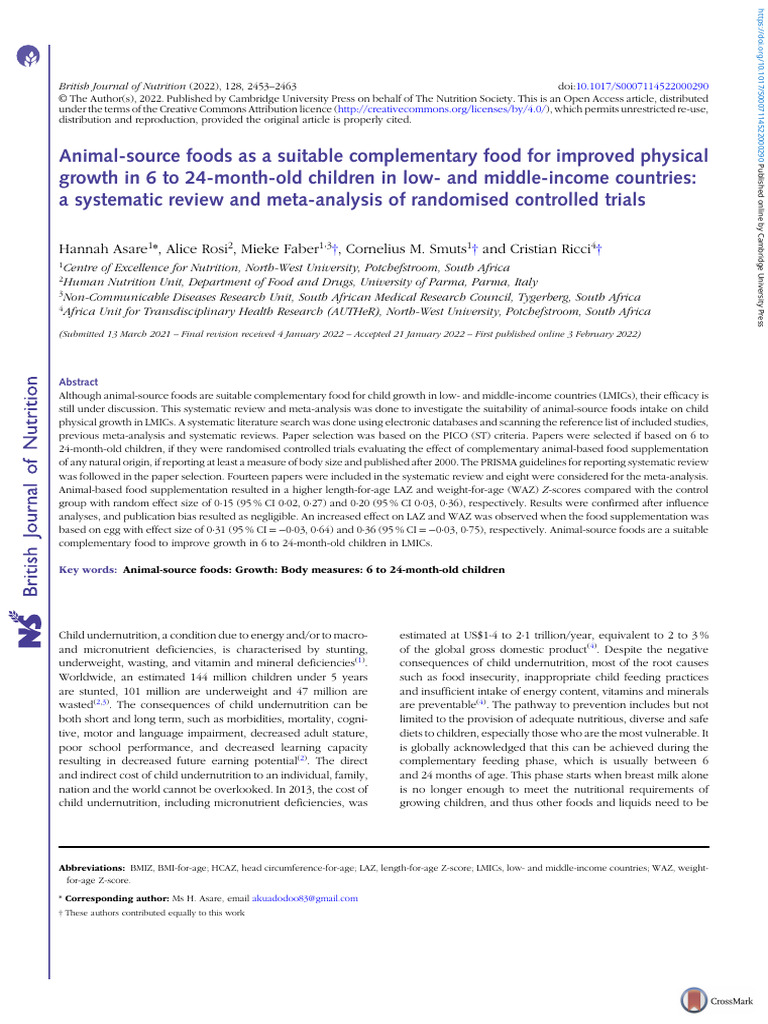 Hannah Asare, Alice Rosi, Mieke Faber, Cornelius M. Smuts and Cristian ...