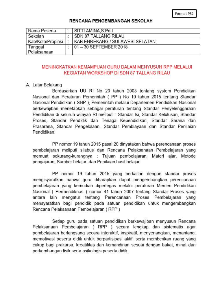 Form PS2 RENCANA PENGEMBANGAN SEKOLAH | PDF