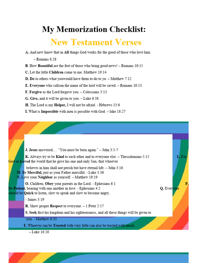 My Memorization Checklist (Bible) | PDF | New Testament People ...