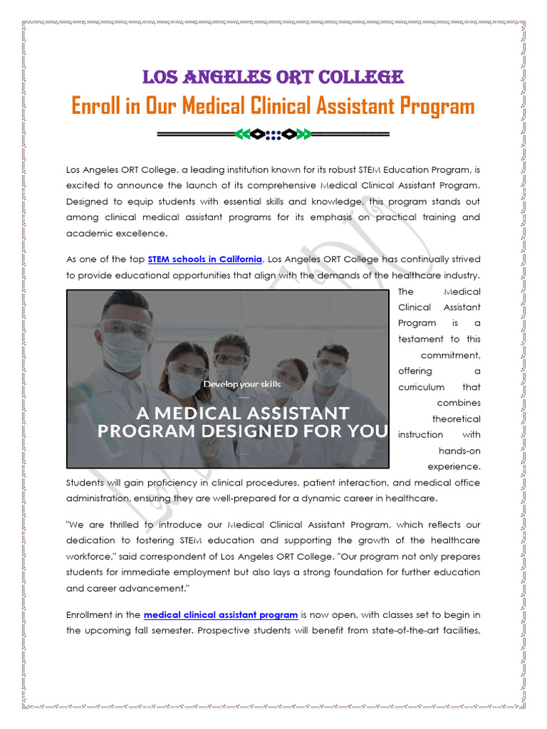 Medical Clinical Assistant Program in Los Angeles | PDF | Science ...