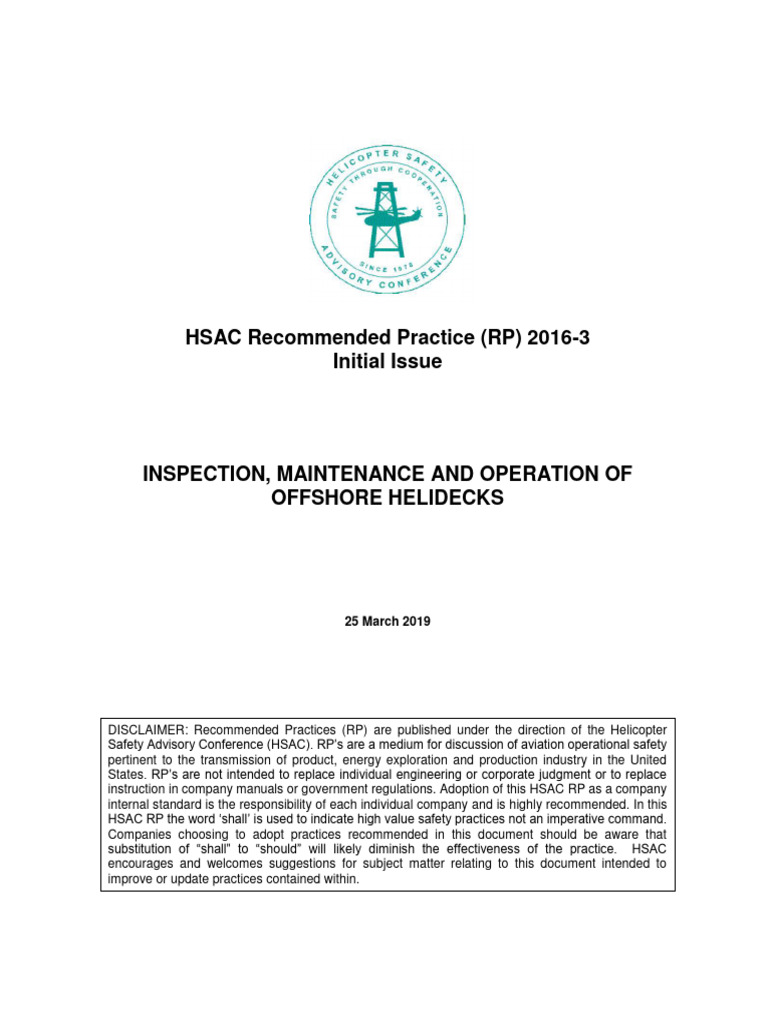 HSAC RP 2016-3 Inspection - Maintenance and Operations of Offshore ...