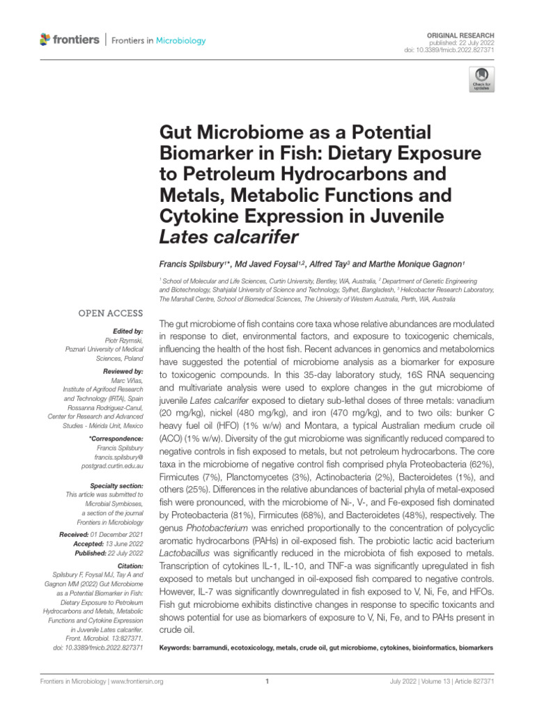 Gut Microbiome As A Potential Biomarker in Fish | PDF | Polycyclic ...