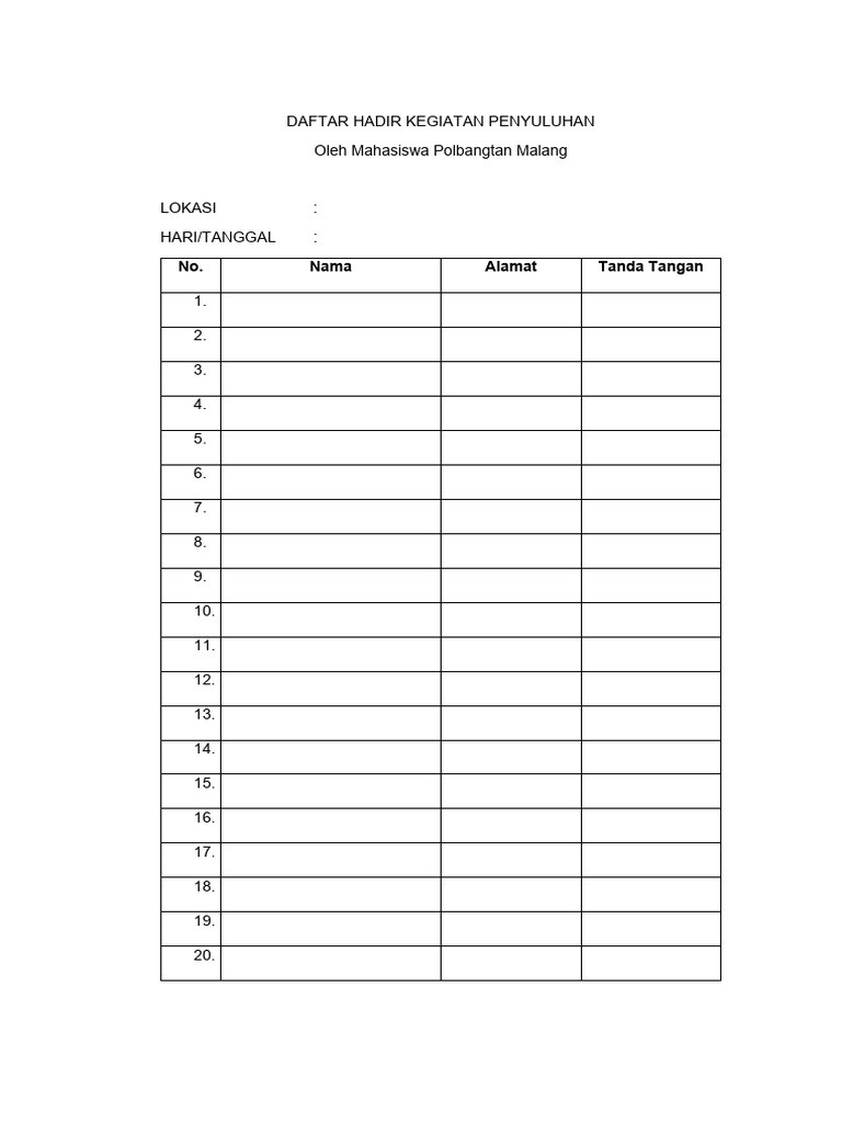 DAFTAR HADIR KEGIATAN PENYULUHAN Lampiran | PDF