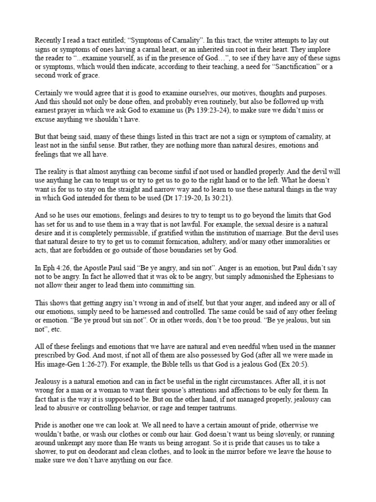 Symptoms of Carnality Explanation | PDF | Divine Grace | Grace In ...