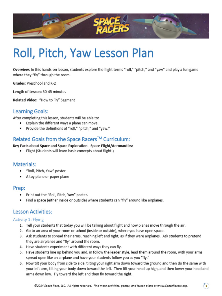 Roll, Pitch, Yaw Lesson Plan | PDF | Flight | Airplane