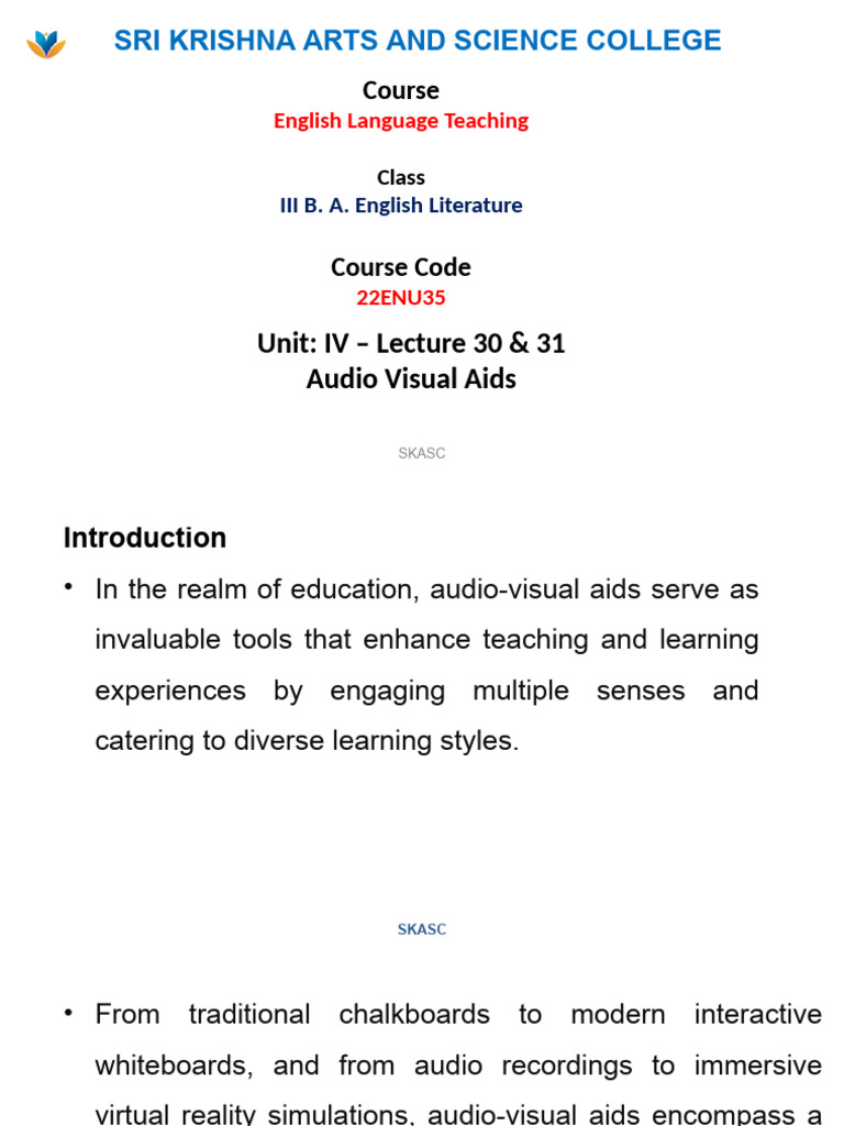 Lecture 30&31 - Audio Visual Aids | PDF | Learning | Multimedia