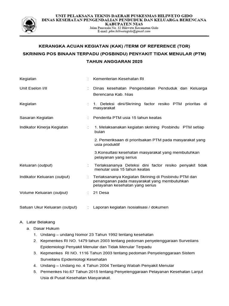 TOR Skrining Posbindu PTM 2025 | PDF | Ilmu Sosial | Sains & Matematika