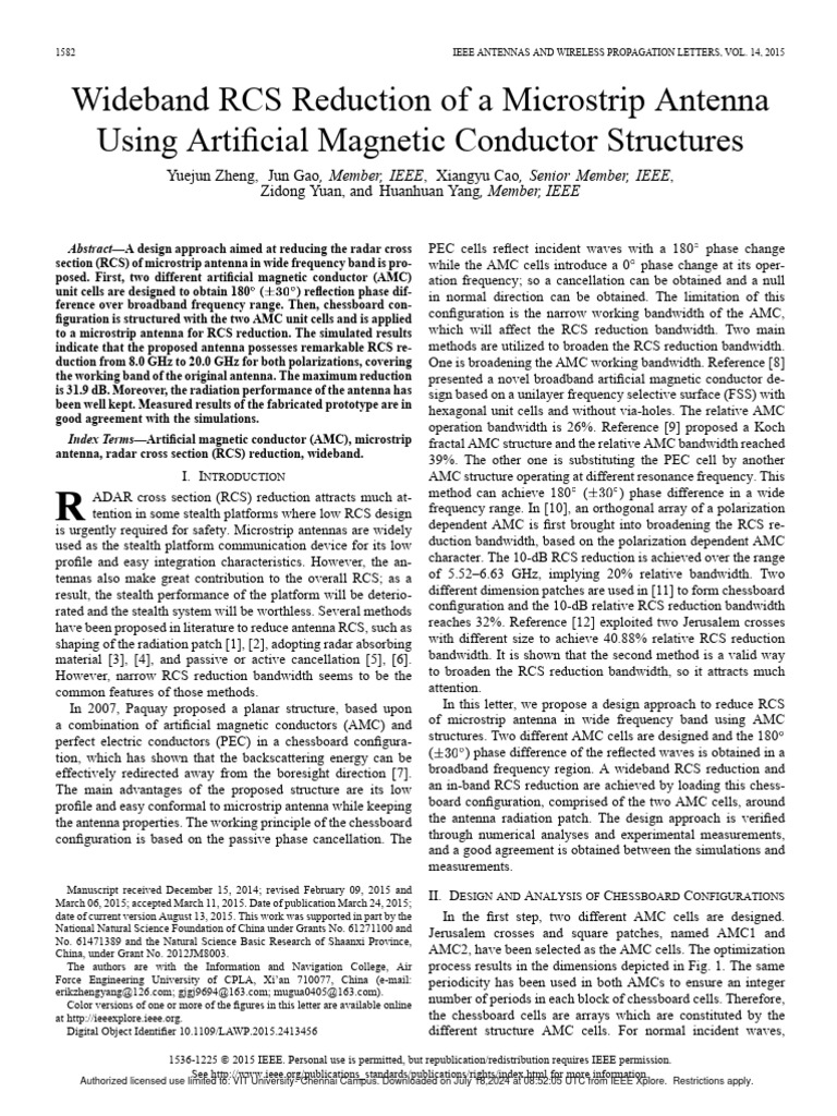 Wideband RCS Reduction of A Microstrip Antenna Using Artificial Magnetic Conductor Structures ...
