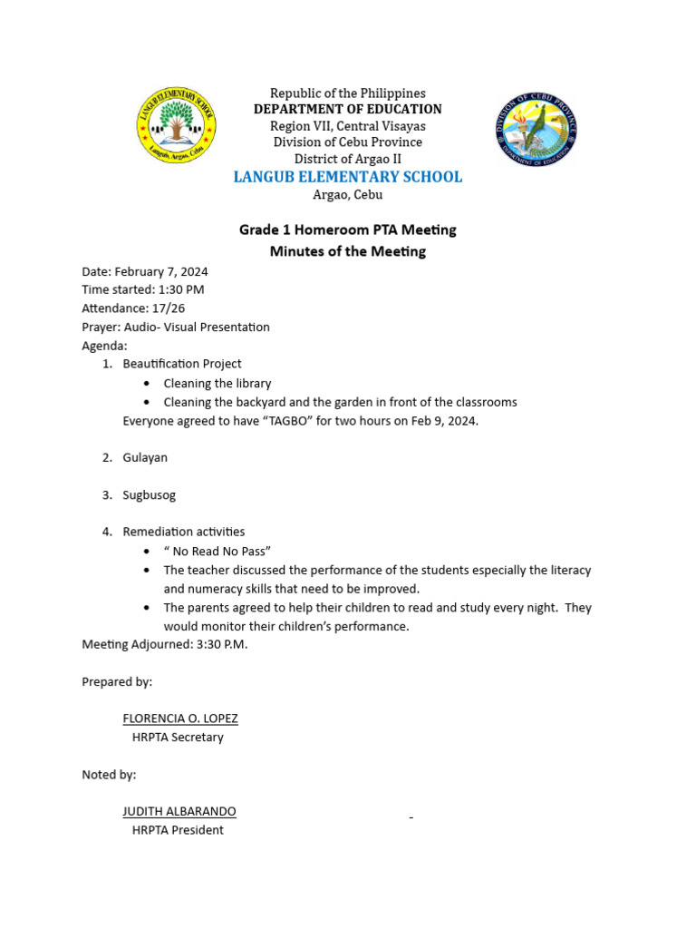 Minutes and Attendance | PDF | Human Communication | Behavior Modification