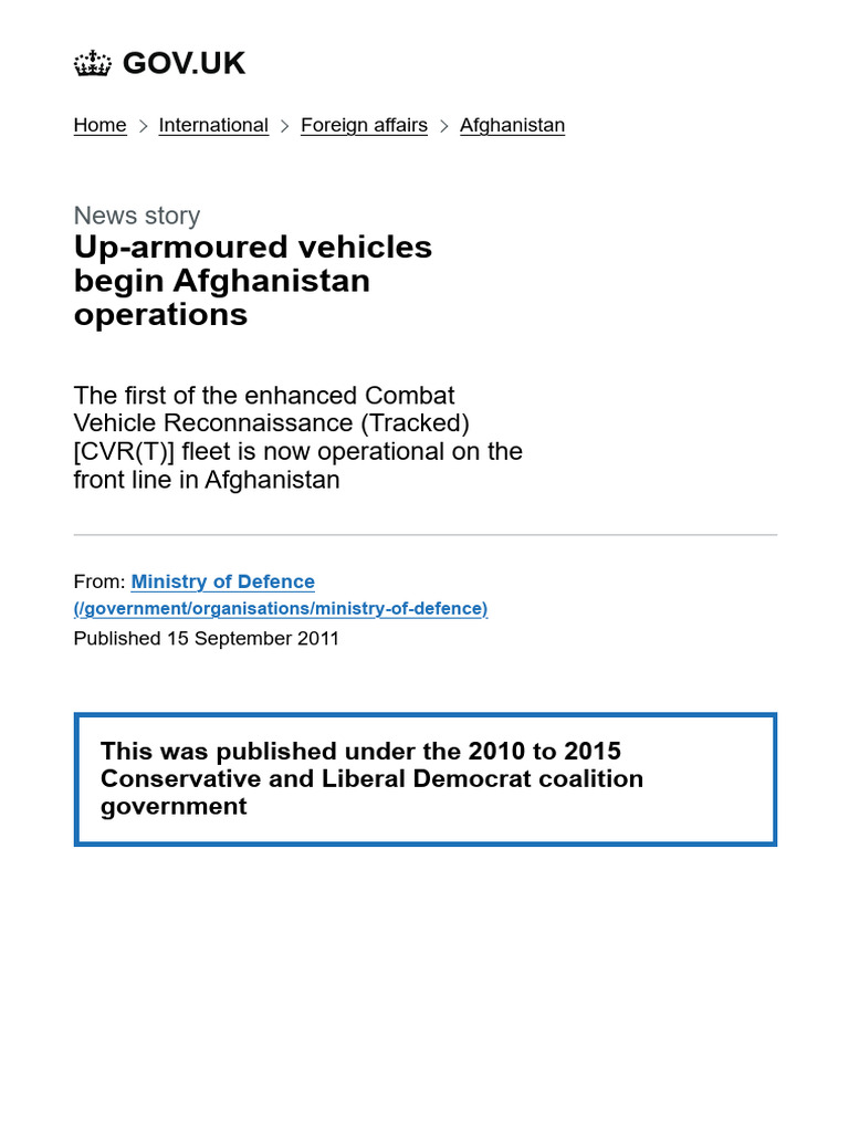 Up-Armoured Vehicles Begin Afghanistan Operations - GOV.uk | PDF ...