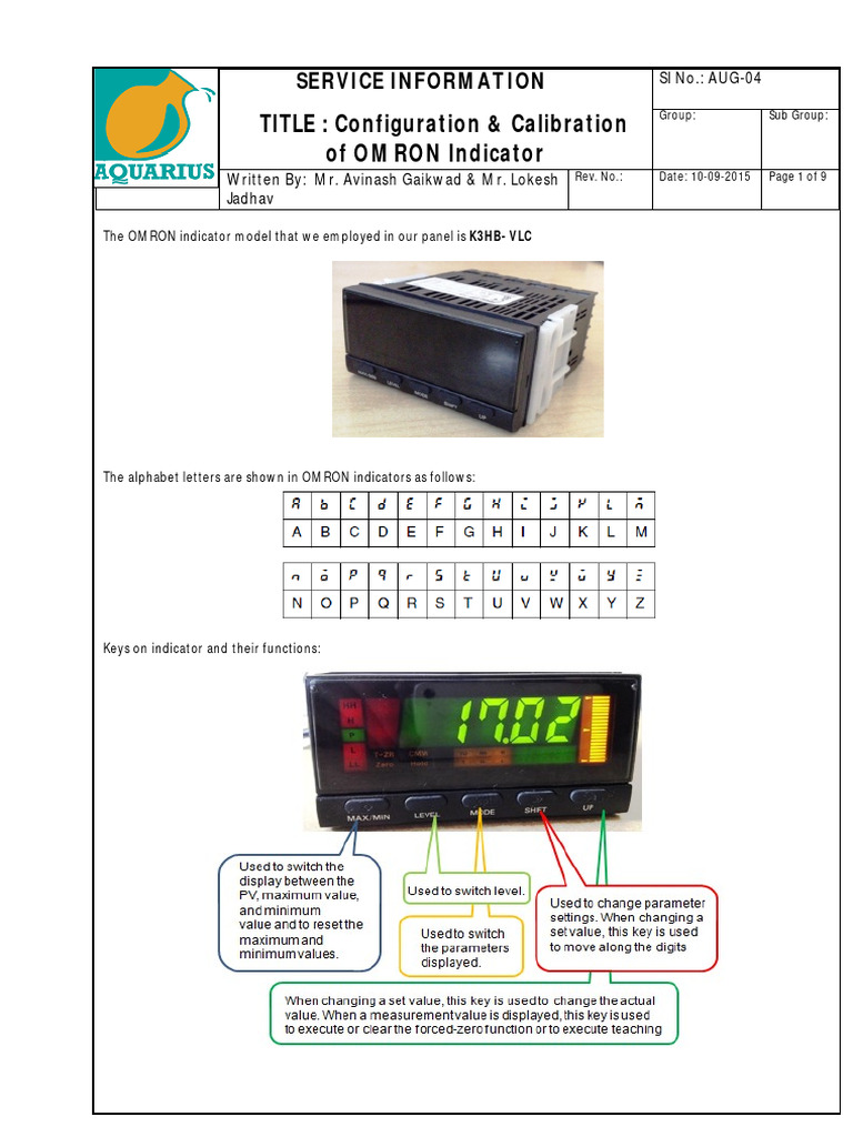 Si - Omron K3HB-VLC Weight Indicator Calibration Process - Revised | PDF | Electronics ...