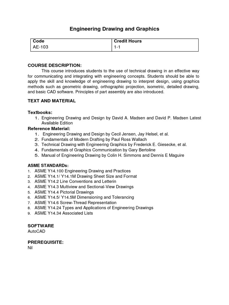 AE-103 Engineering Drawing and Graphics | PDF | Technical Drawing ...