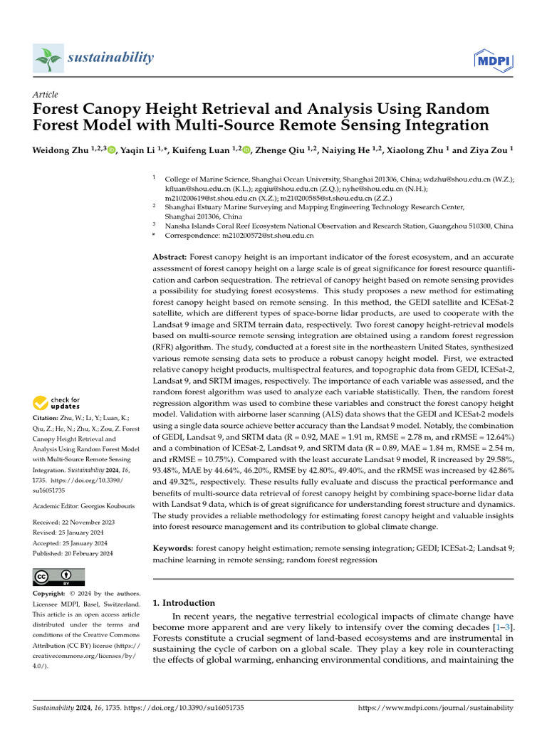 Forest Canopy Height Retrieval and Analysis Using | PDF | Lidar