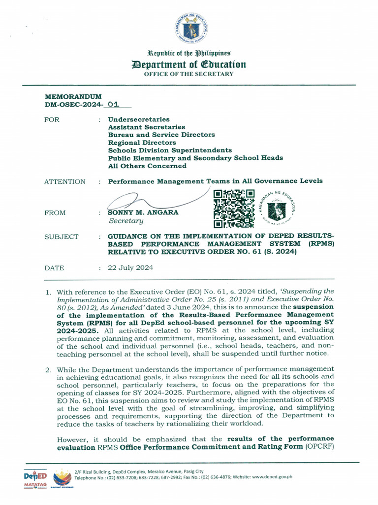 DM Osec 2024 01 Guidance On The Implementation of - 240722 - 121949 | PDF