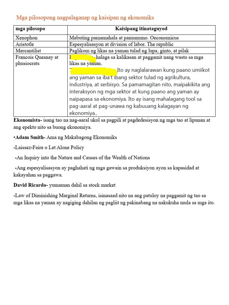 Mga Pilosopong Nagpalaganap NG Kaisipan NG Ekonomiks | PDF