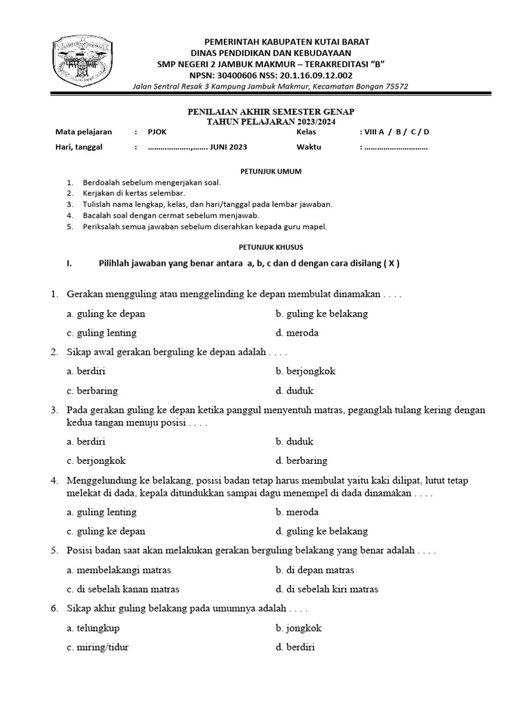 Soal Pjok Kelas 7 SM2 2022 | PDF | Kesehatan Holistik