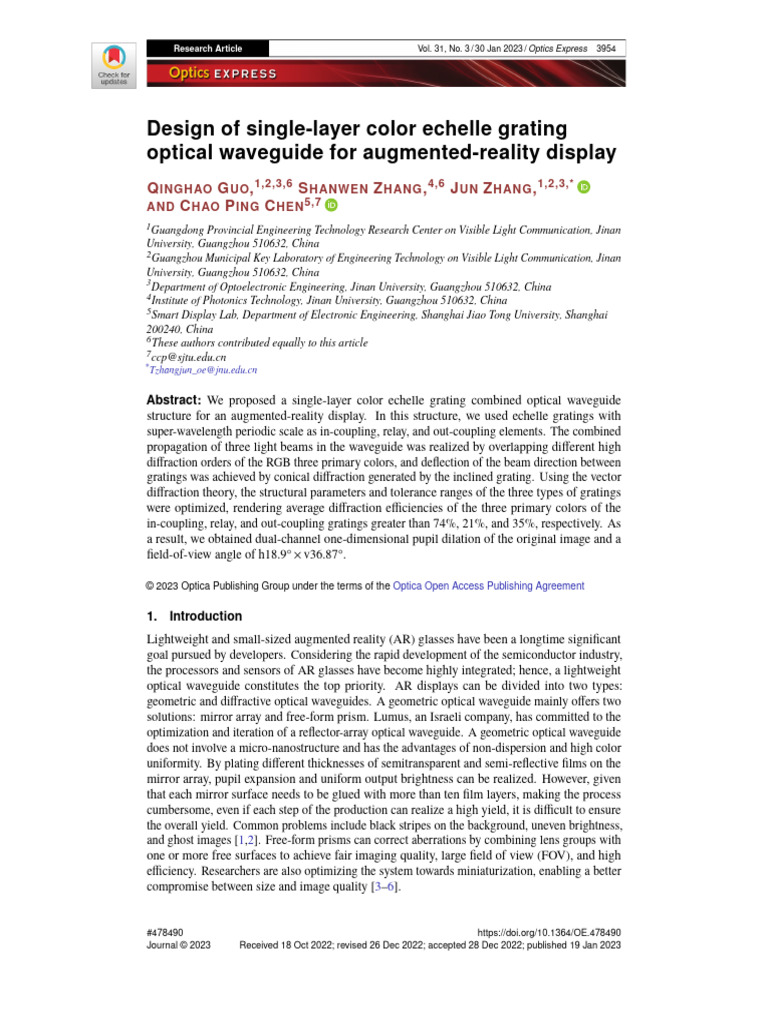 Single-Layer Color Echelle Grating AR Waveguide | PDF | Optics ...