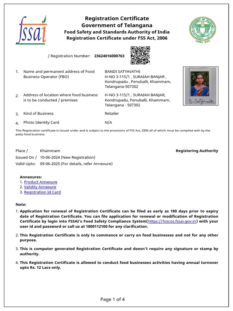 FSSAI Registration Certificate | PDF