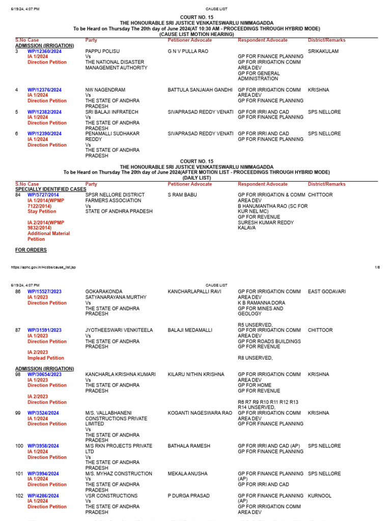 20-6-24 WP CAUSE LIST at 15 COURT | PDF
