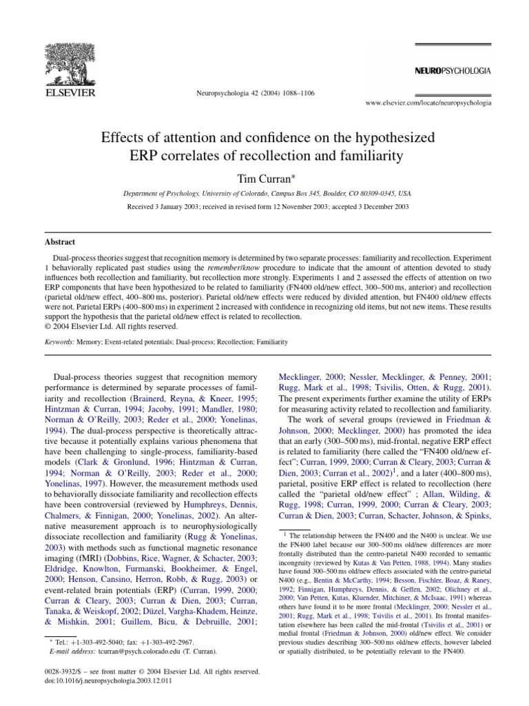 FN400 | PDF | Recall (Memory) | Event Related Potential