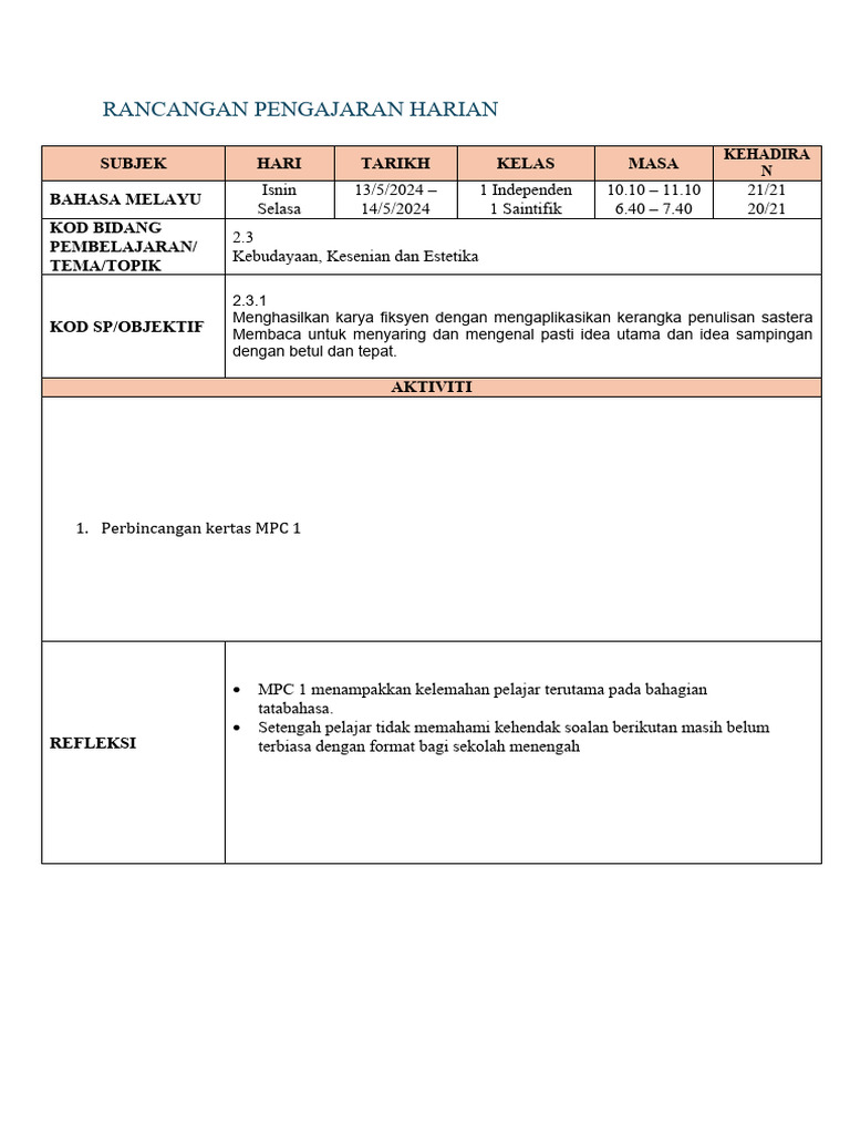 RPH T1 Mei 2024 3 | PDF