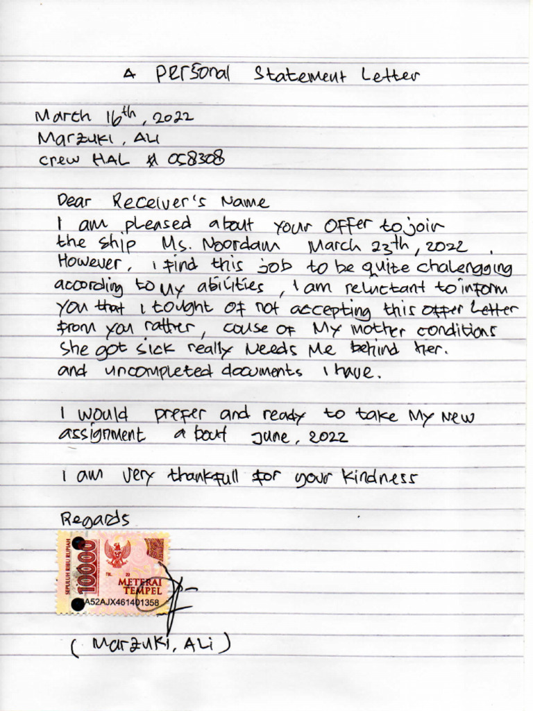 A Personal Statement Letter | PDF