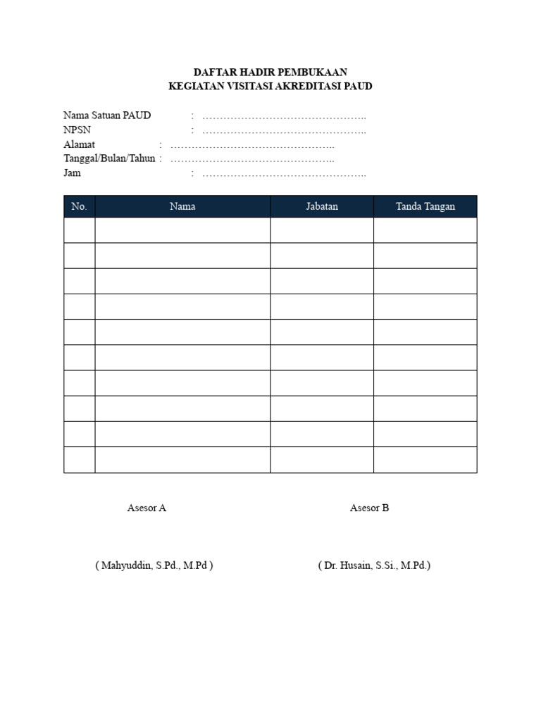 Contoh Administrasi Visitasi Ban PDM | PDF