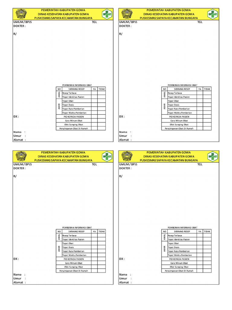 Contoh Format Resep Puskesmas | PDF