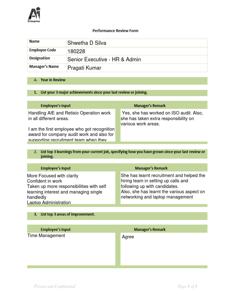 Performance Review Form | PDF | Recruitment | Business