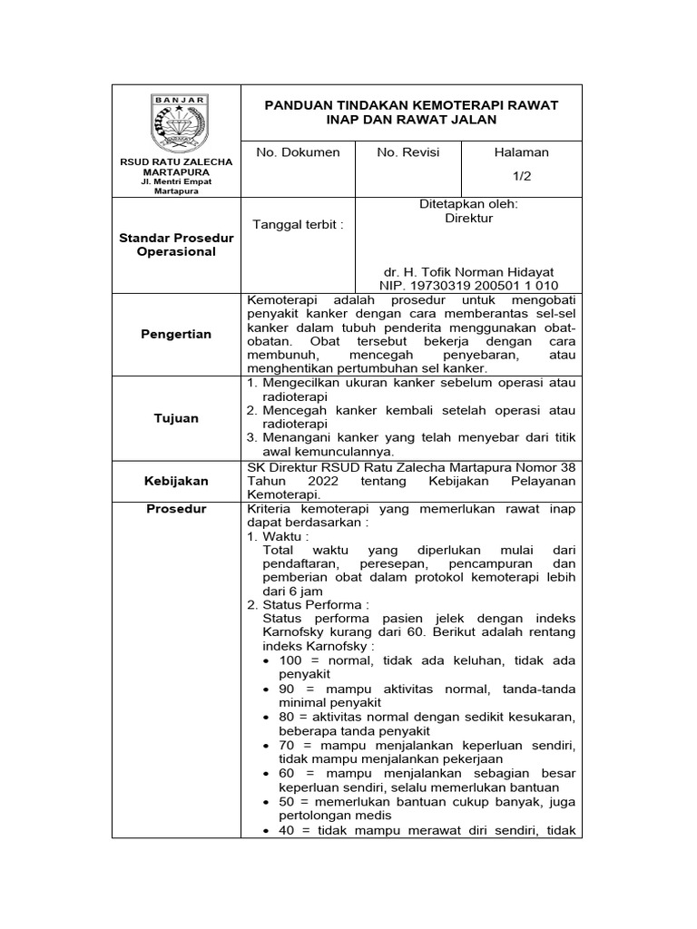 Spo Panduan Tindakan Kemoterapi Rawat Inap Dan Rawat Jalan | PDF