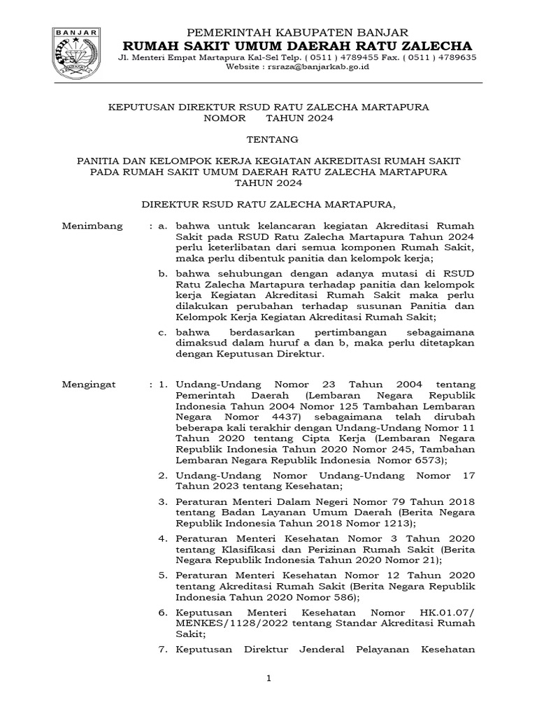 Draft SK Pokja Akreditasi Tahun 2024 | PDF