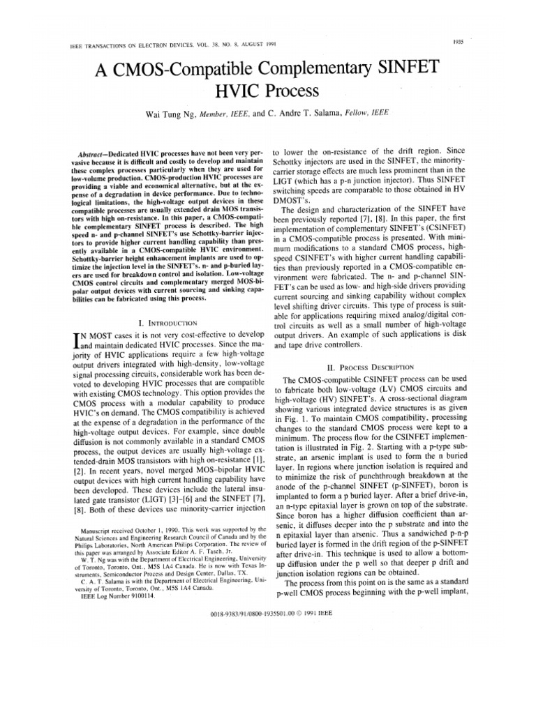 A CMOS-compatible Complementary SINFET HVIC Process | PDF