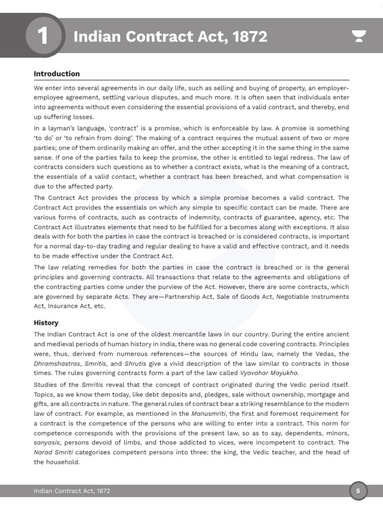 Overview of Indian Contract Act, 1872 | PDF | Legal Ethics | Justice