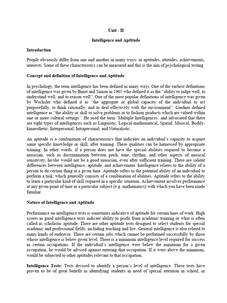 Understanding Intelligence & Aptitude | PDF | Intelligence Quotient | Intelligence