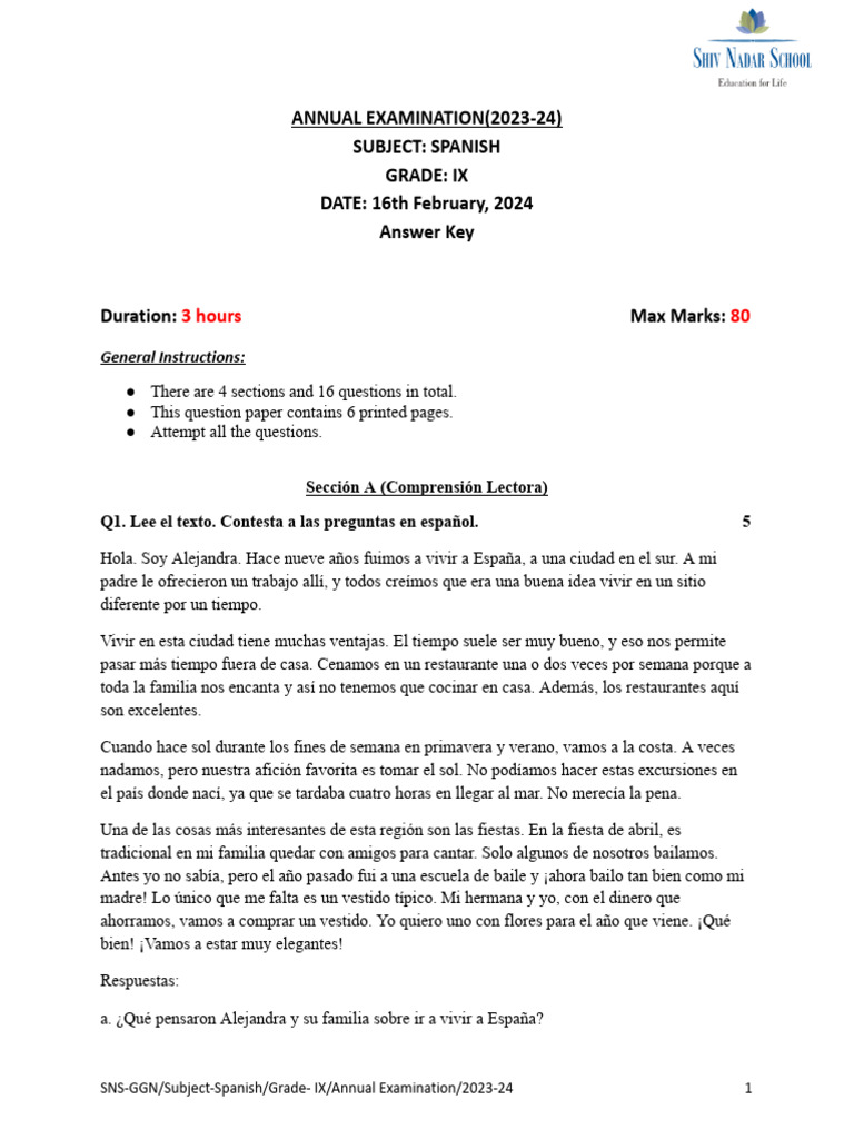 G9 - FINAL Answer Key | PDF | Lingüística