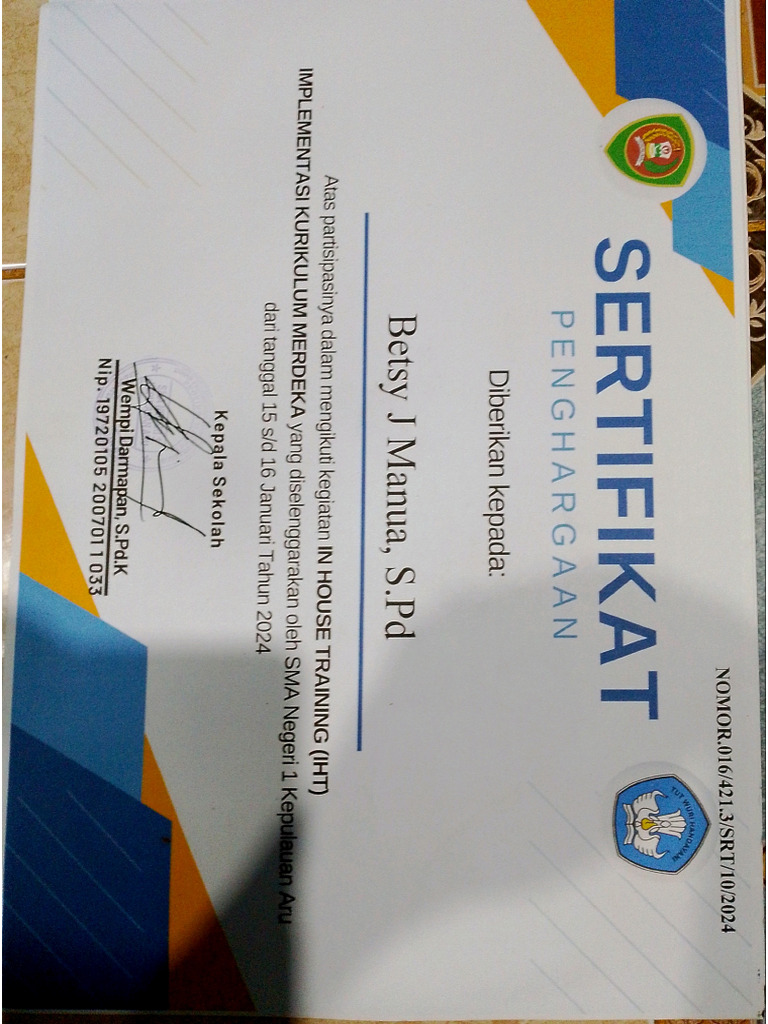 Sertifikat Ibu Manua | PDF