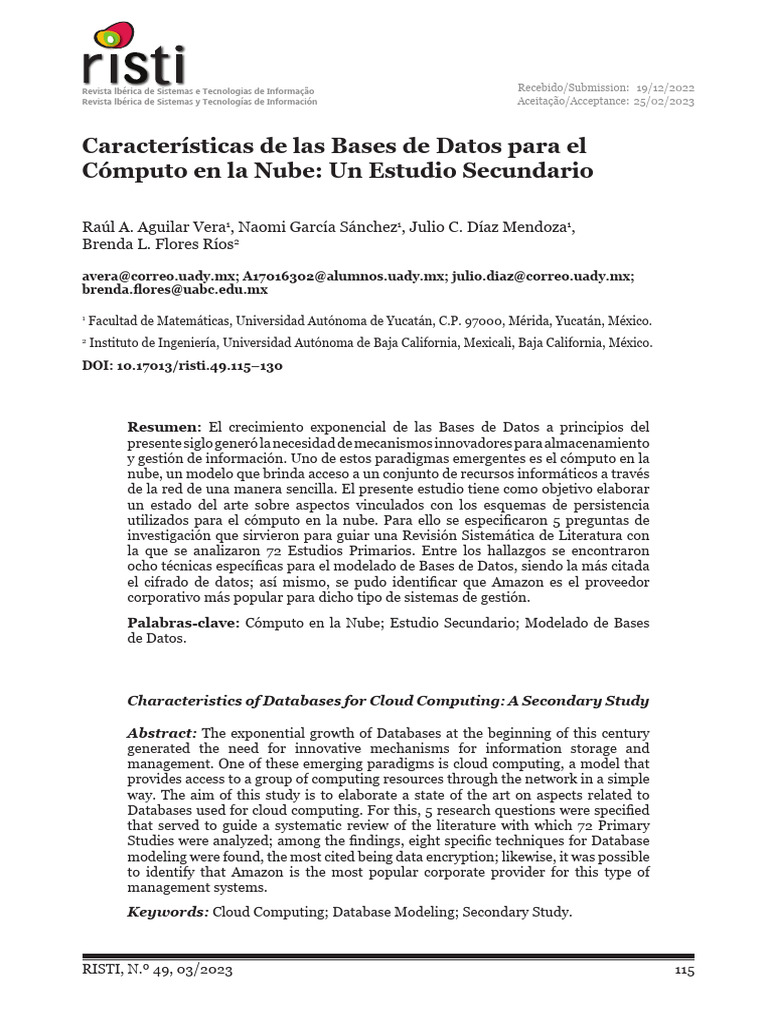 Caracteristicas de Las Bases de Datos para El Comp | PDF | Computación en la nube | Internet