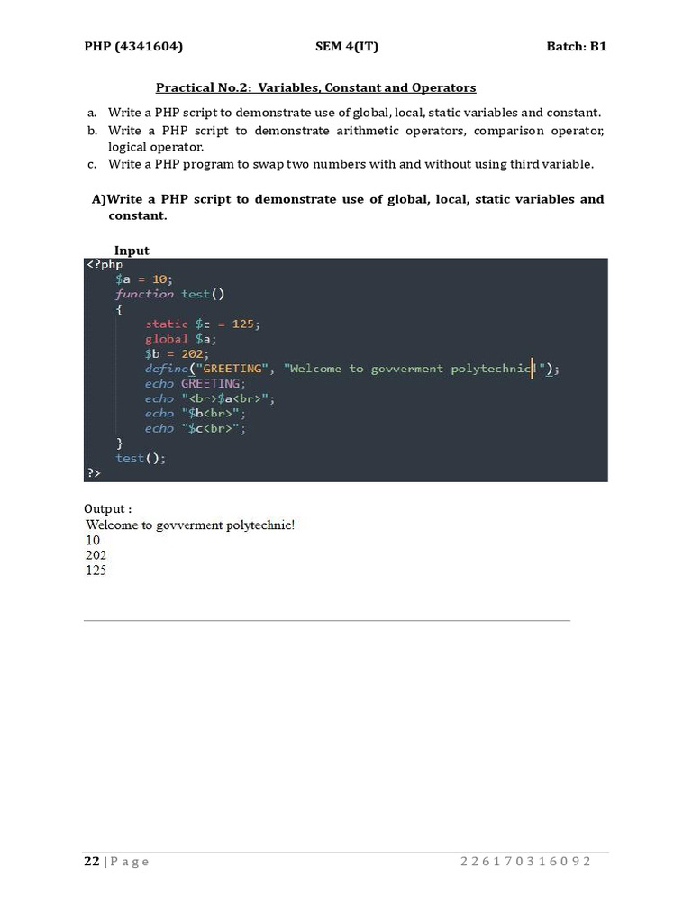 php practical | Download Free PDF | Parameter (Computer Programming) | Php