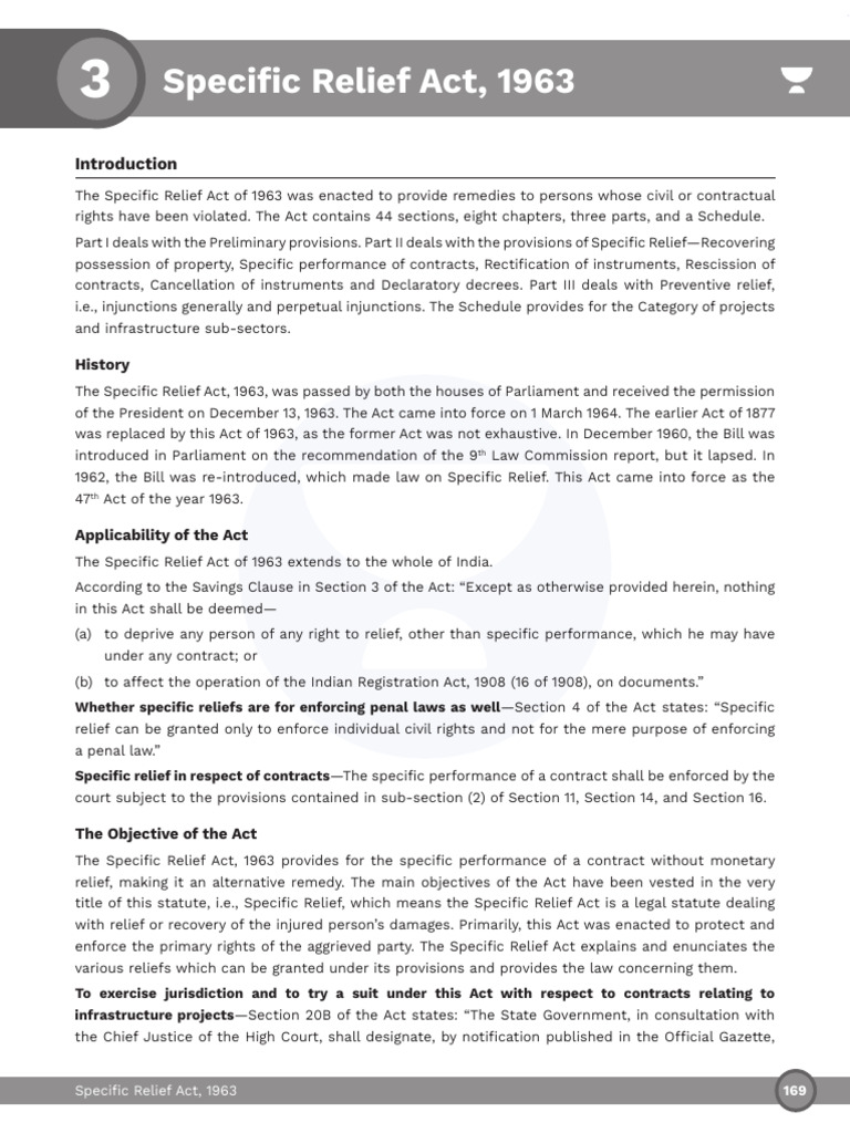 Specific Relief Act, 1963: History | PDF | Legal Remedy | Breach Of ...