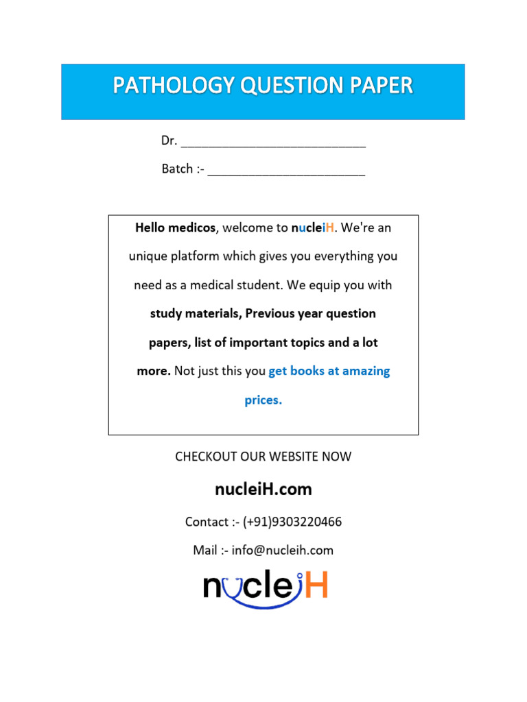 Patho Previous Year Paper | PDF | Metastasis | Anemia