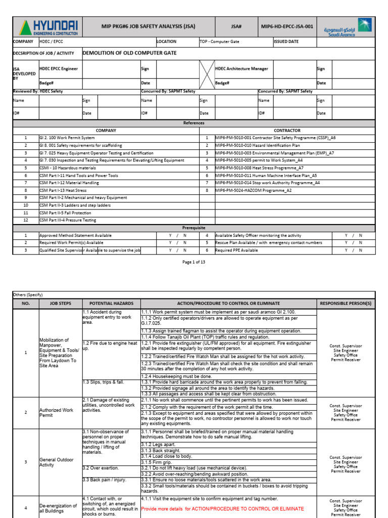 EPC JSA For Concrete Work - XLSX - MMC Rev | PDF | Personal Protective Equipment | Safety