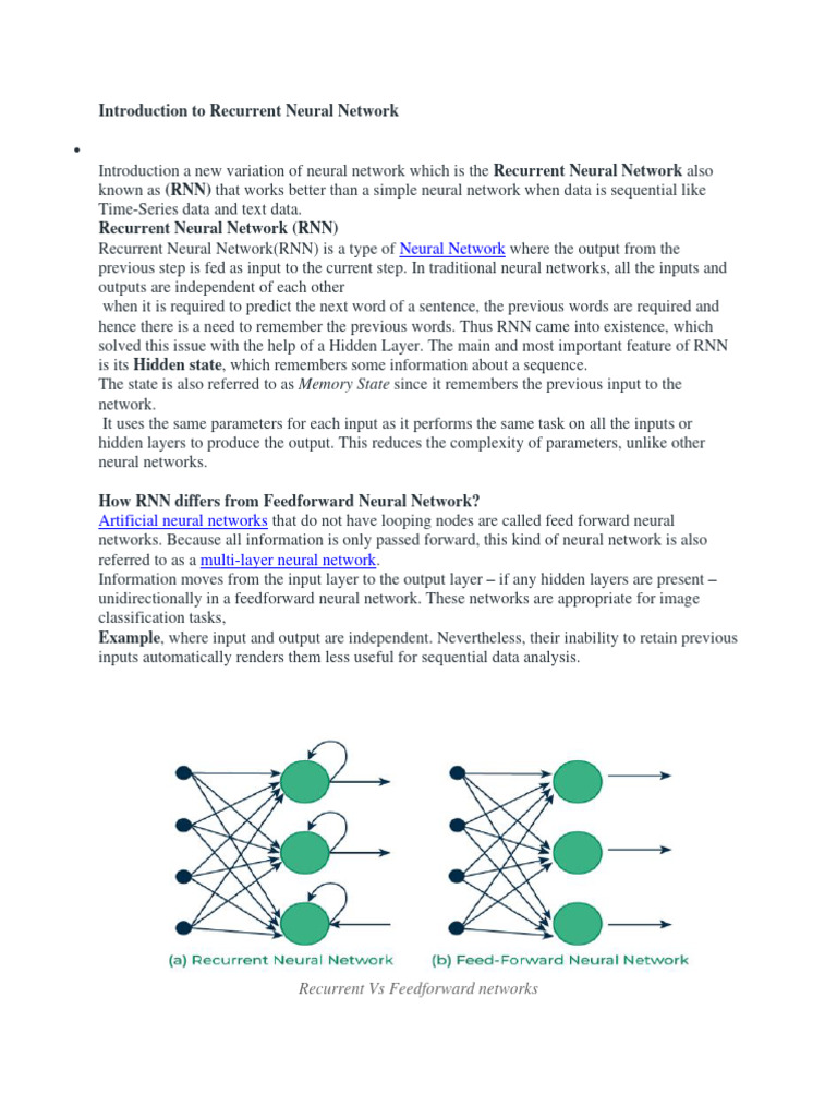 Introduction to Recurrent Neural Networks | PDF | Artificial Neural ...