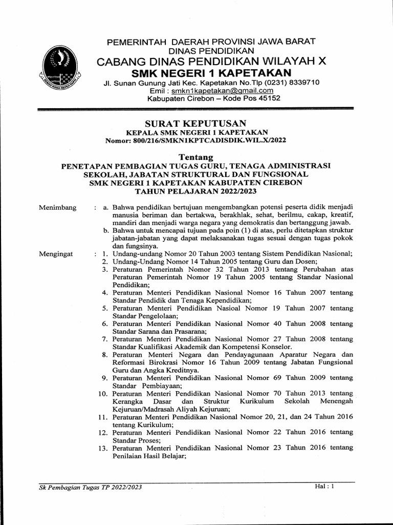 SKBM Dan Tugas Tambahan 1 2022-2023 | PDF