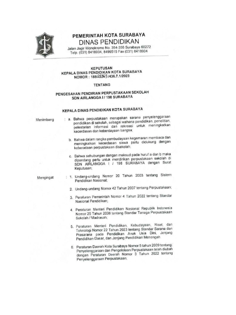 Contoh SK Pendirian Perpustakaan | PDF