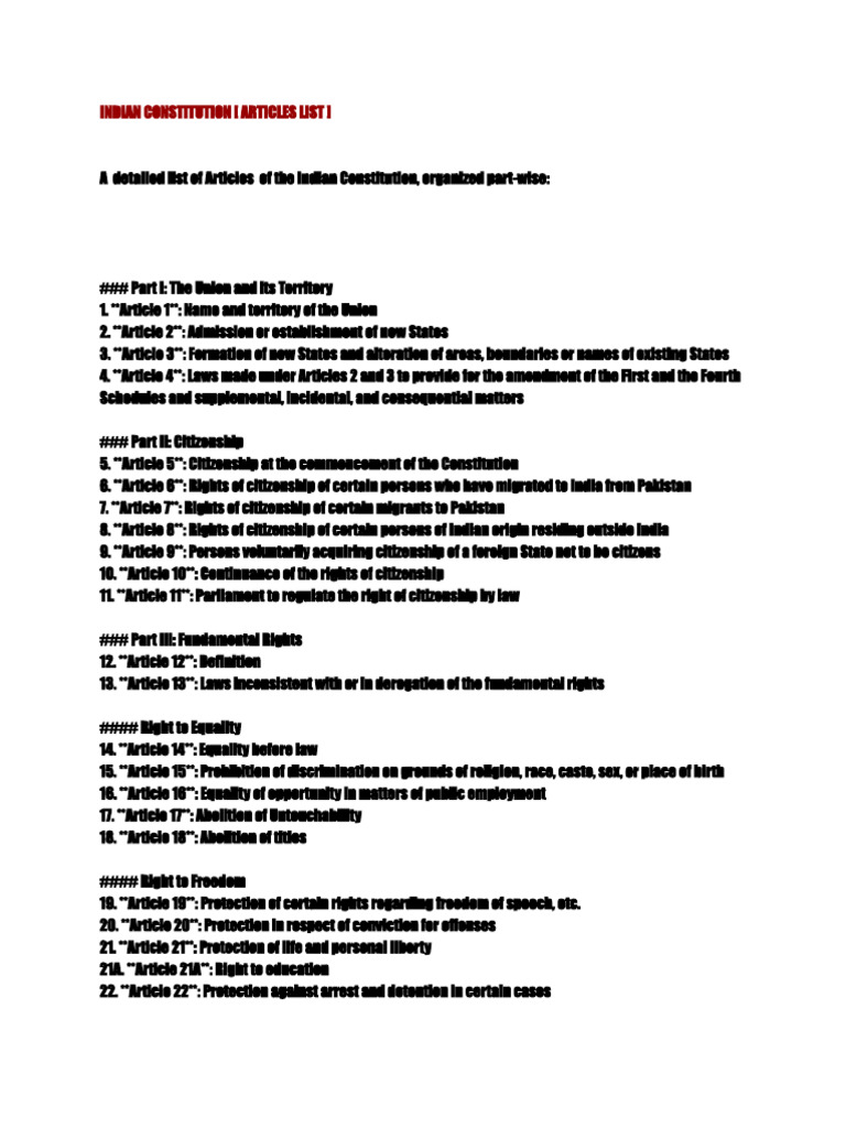 Indian Constitution - Articles List for CIVIL SERVICES ( UPSC & STATE ...