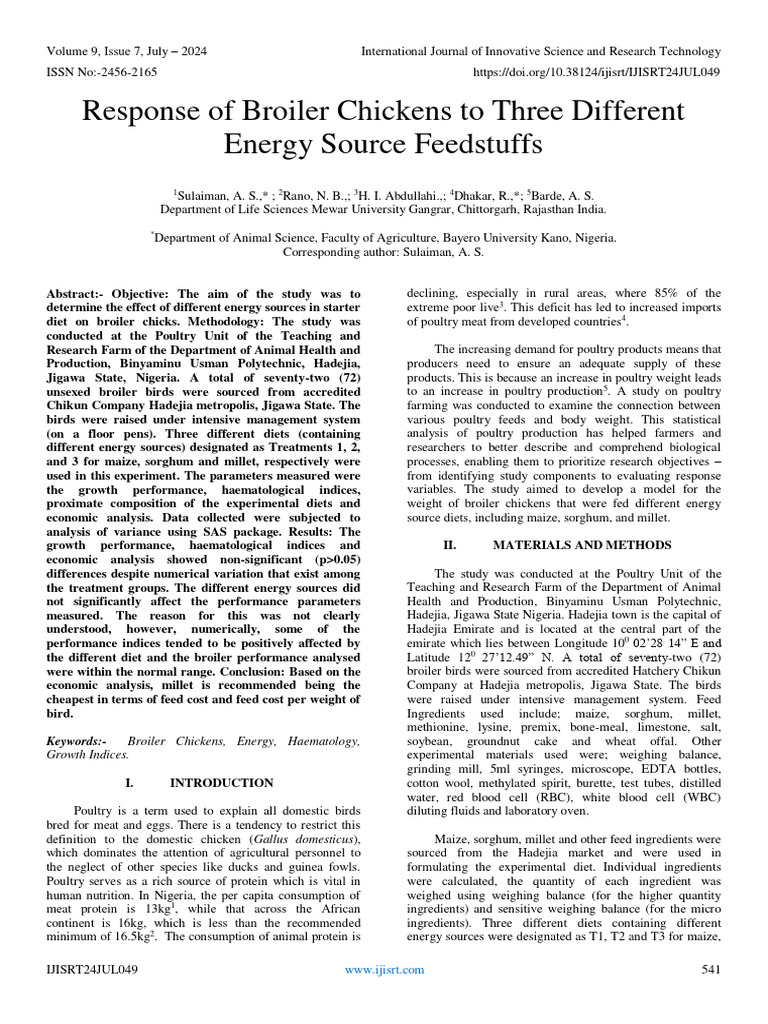 Response of Broiler Chickens To Three Different Energy Source ...