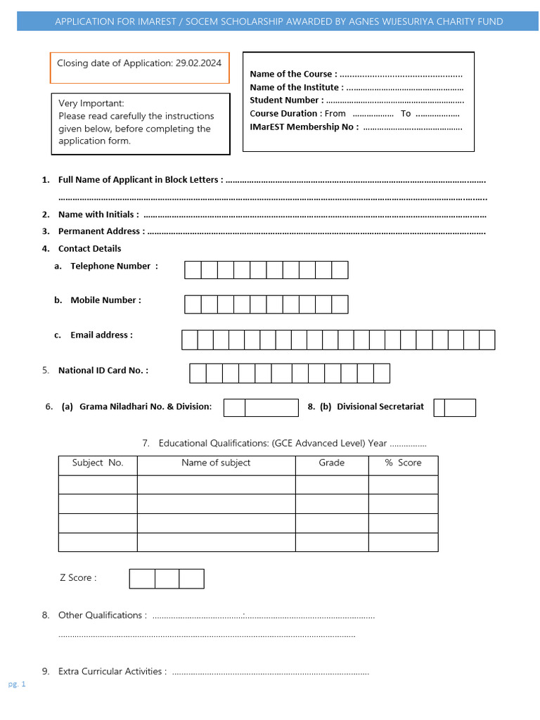 Scholarship Application Form 2023 | PDF | Law