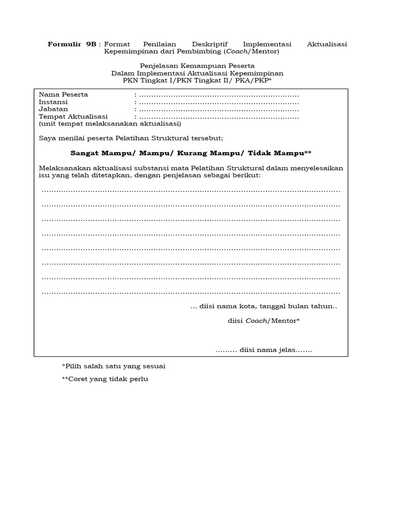 Format Penilaian Deskriptif Implementasi Aktualisasi | PDF