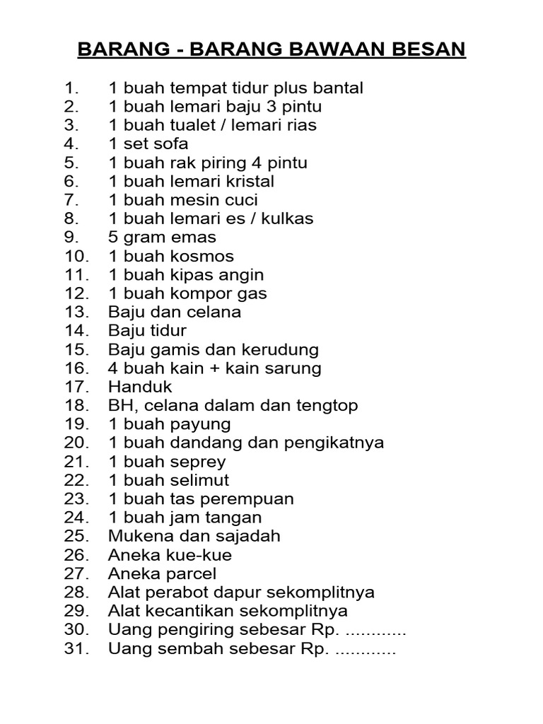 Barang - Barang Bawaan Besan | PDF